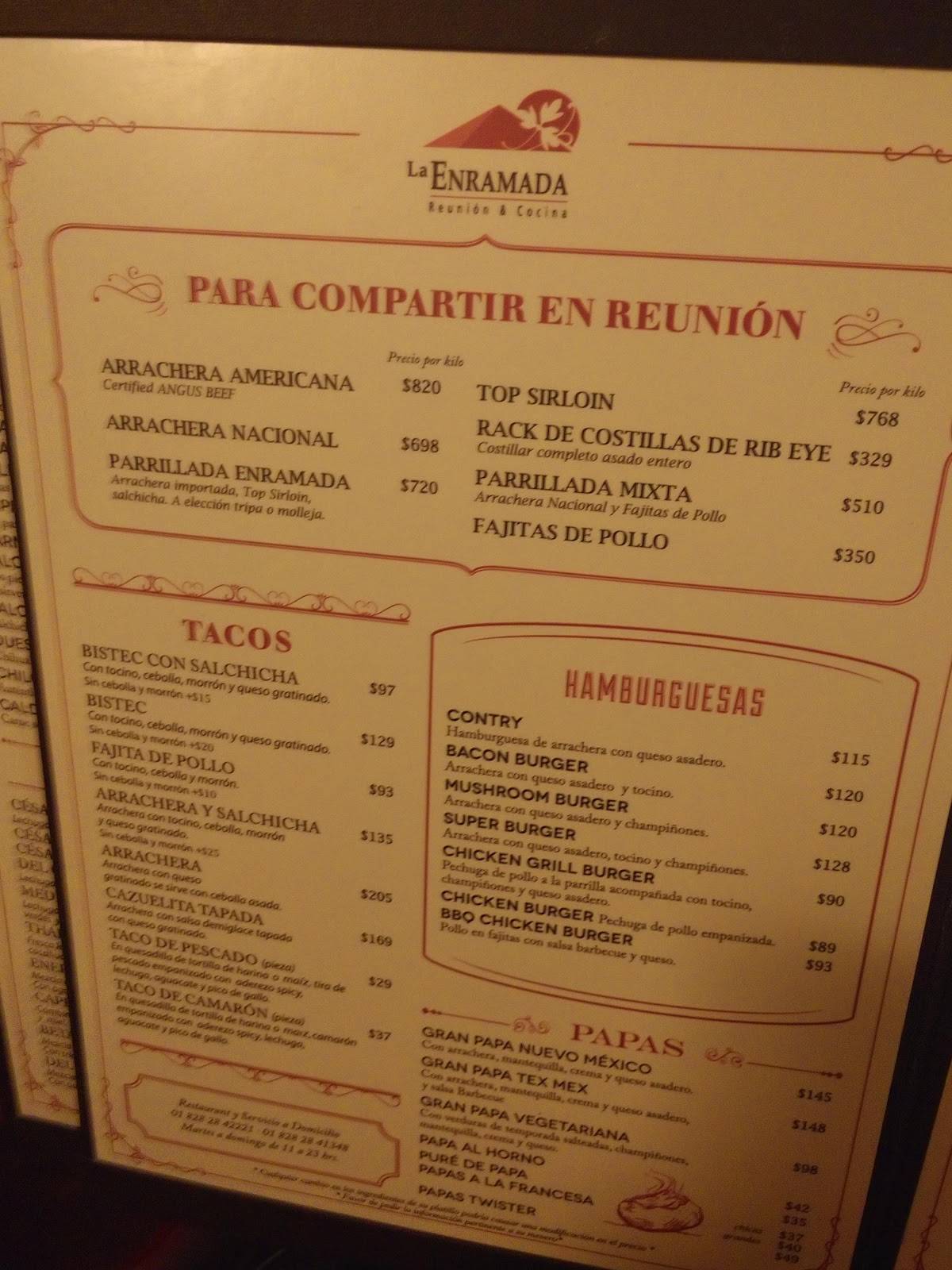 Carta del restaurante La Enramada, Cadereyta Jiménez