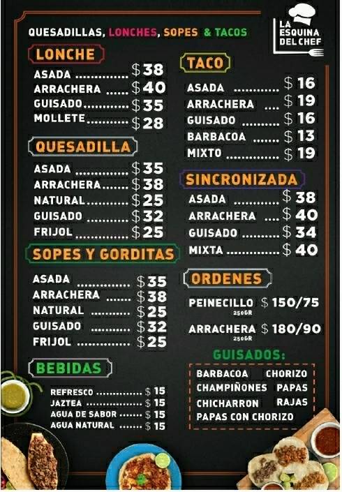 Carta del restaurante La Esquina del Chef, Guadalajara, Av Aztecas 1023 ...