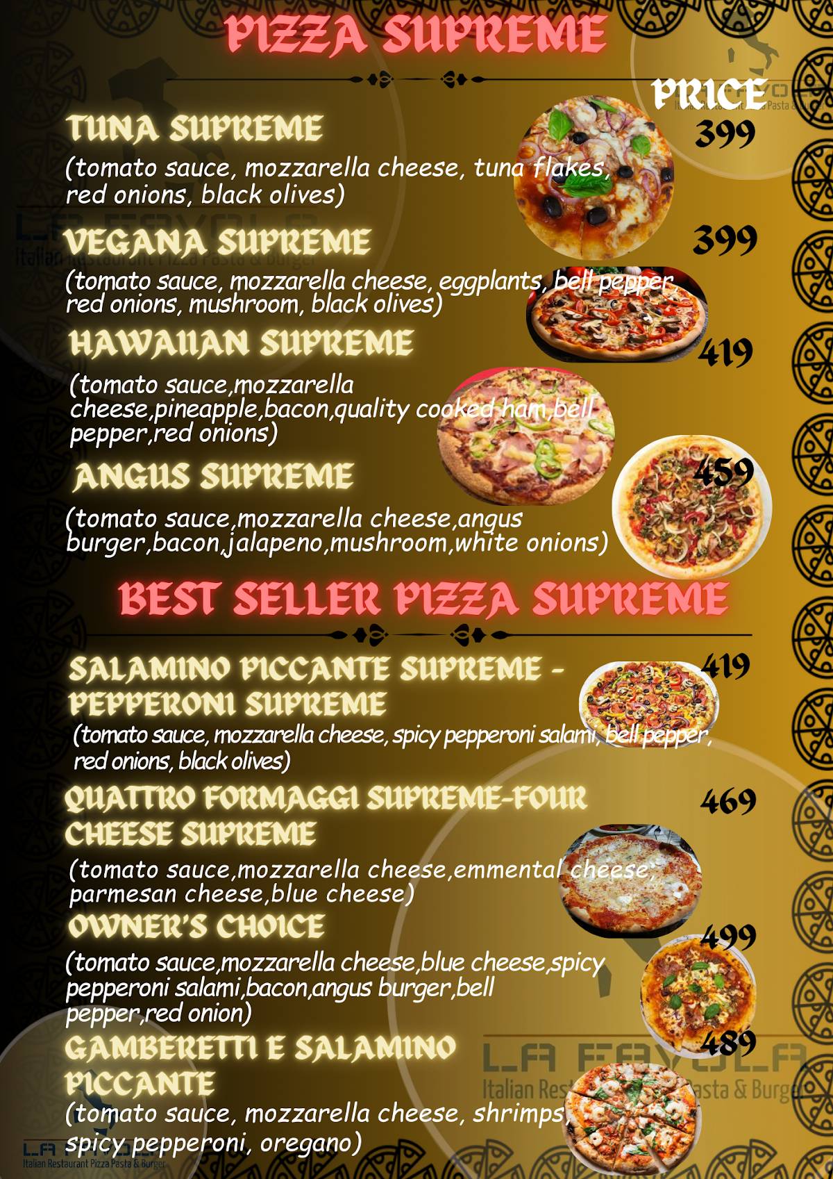 Menu at La Favola, Authentic Italian Restaurant, San Fabian