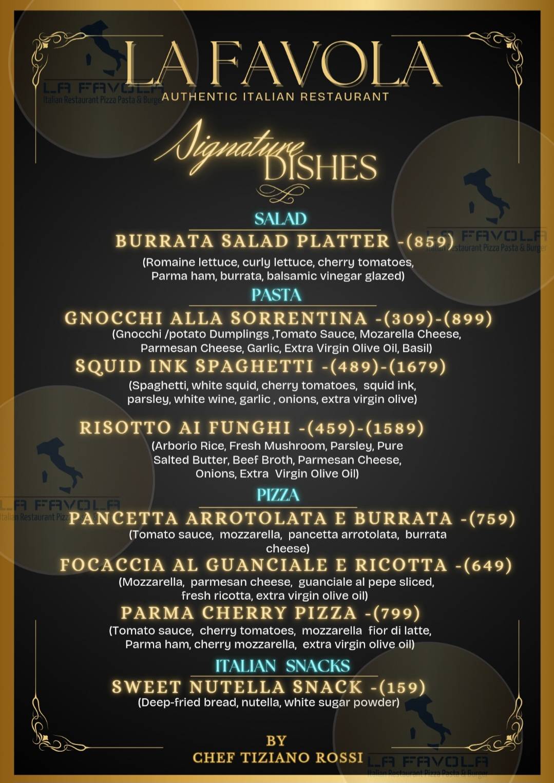 Menu at La Favola, Authentic Italian Restaurant, San Fabian