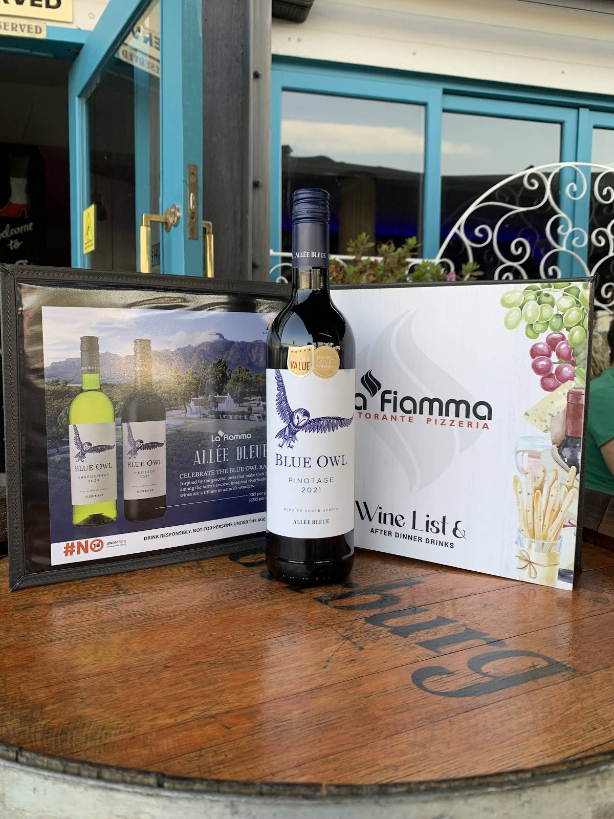 Menu at La Fiamma restaurant, Pretoria