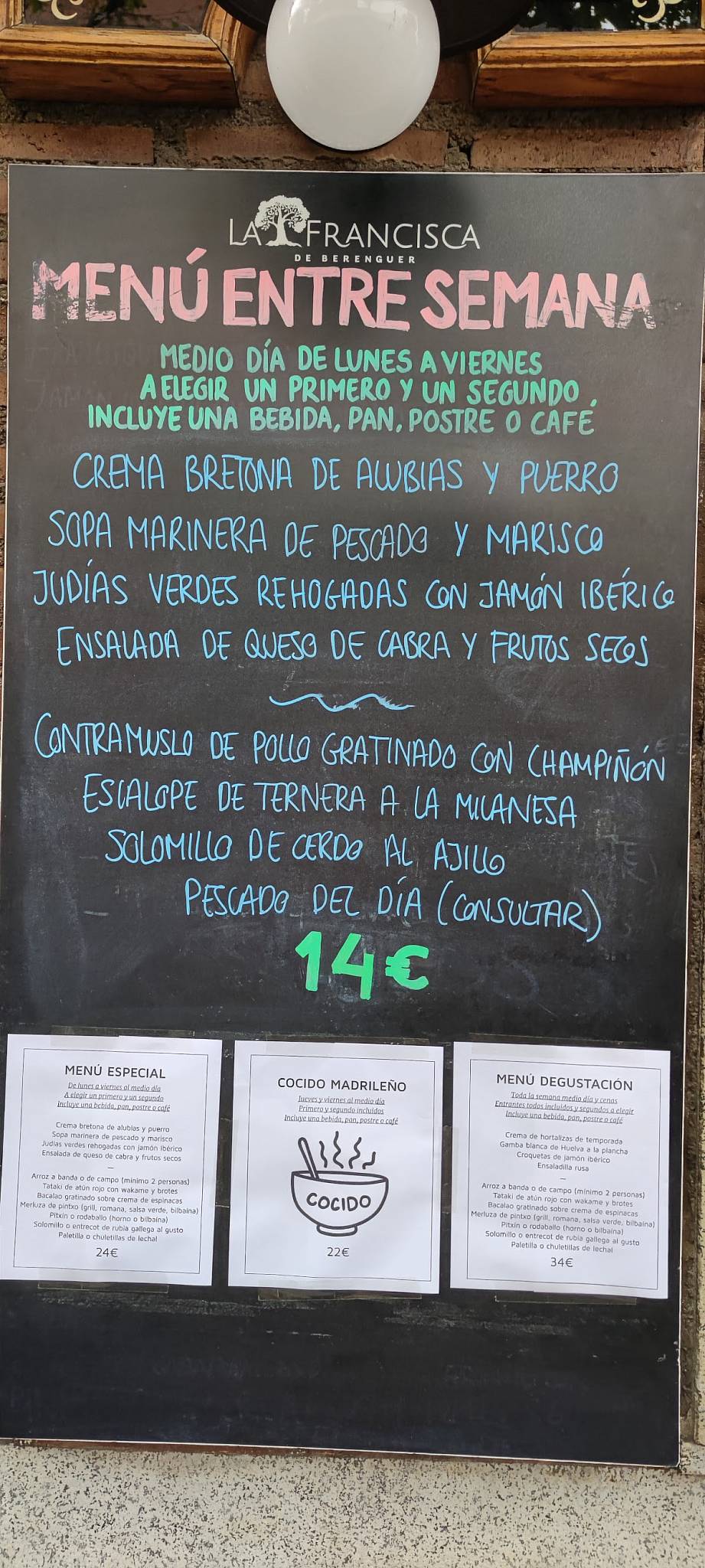 Carta de La Francisca Restaurante, Madrid