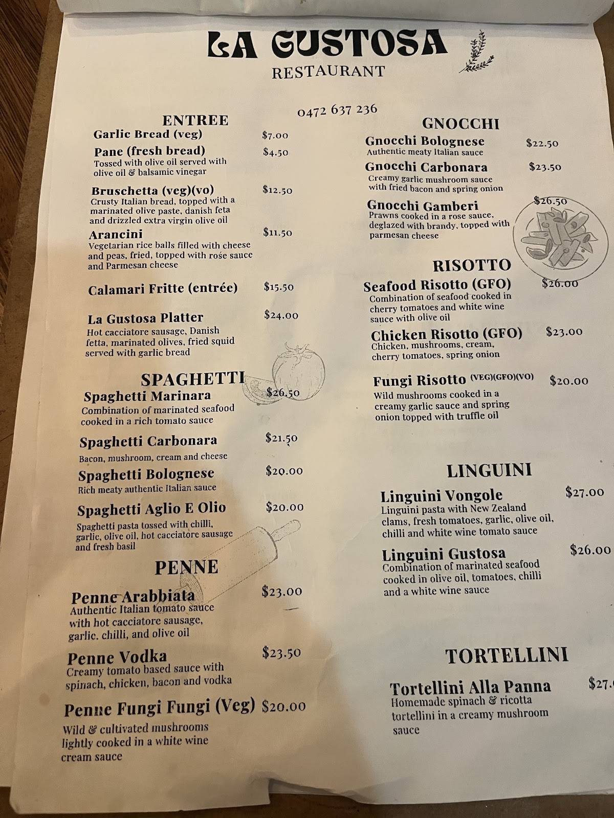 Menu at La Gustosa Restaurant, Greenwood