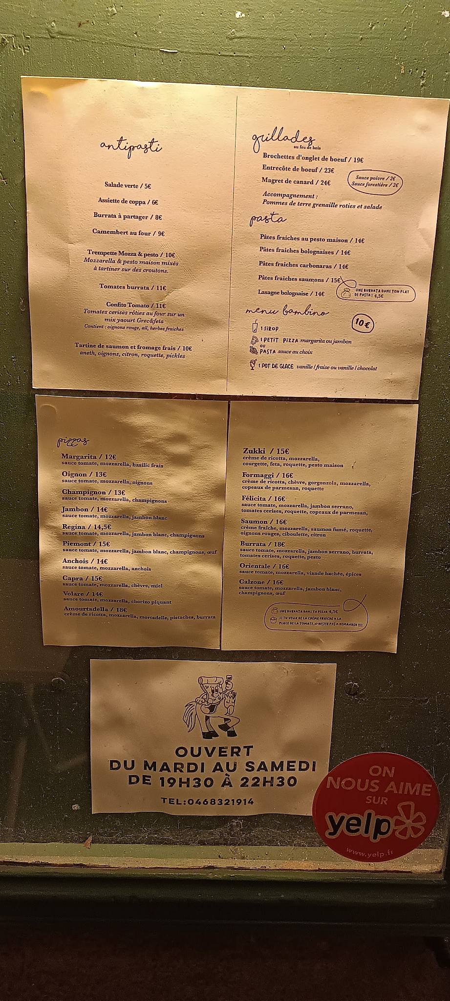 Menu au LA JUMENT VERTE pizzeria, Narbonne
