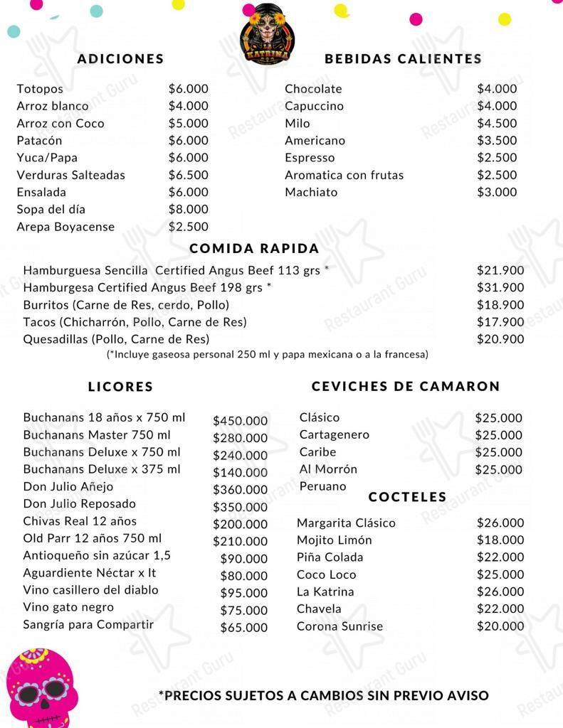 Carta de La Katrina Restaurante-Bar, Simijacá