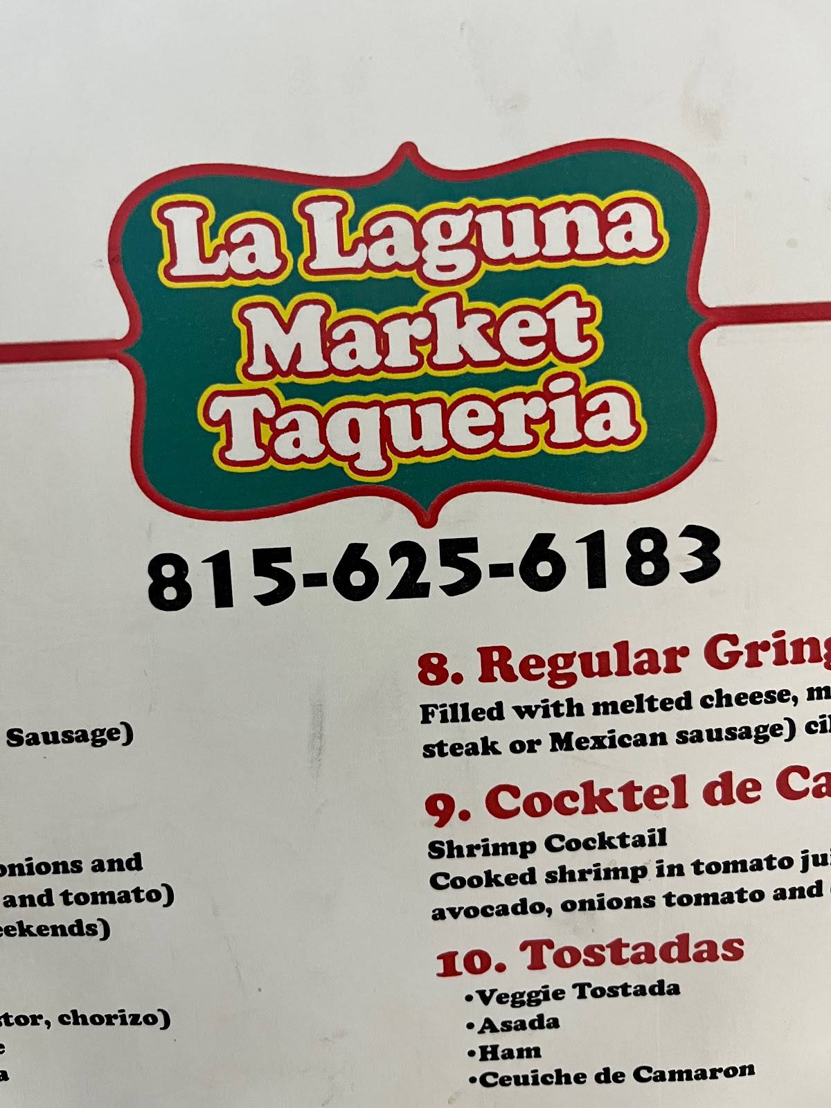Menu at La Laguna Market restaurant, Sterling
