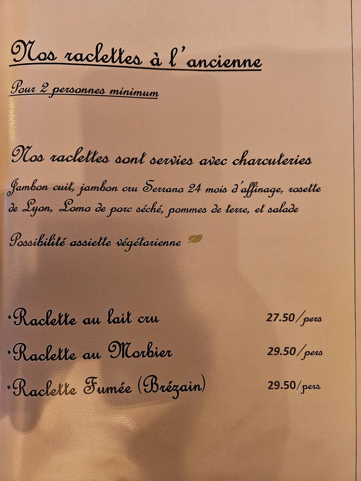 Menu au La lanterne restaurant, Huez