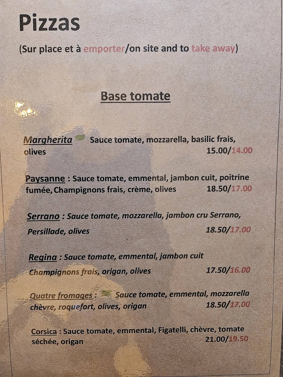 Menu at La Lanterne restaurant, Huez