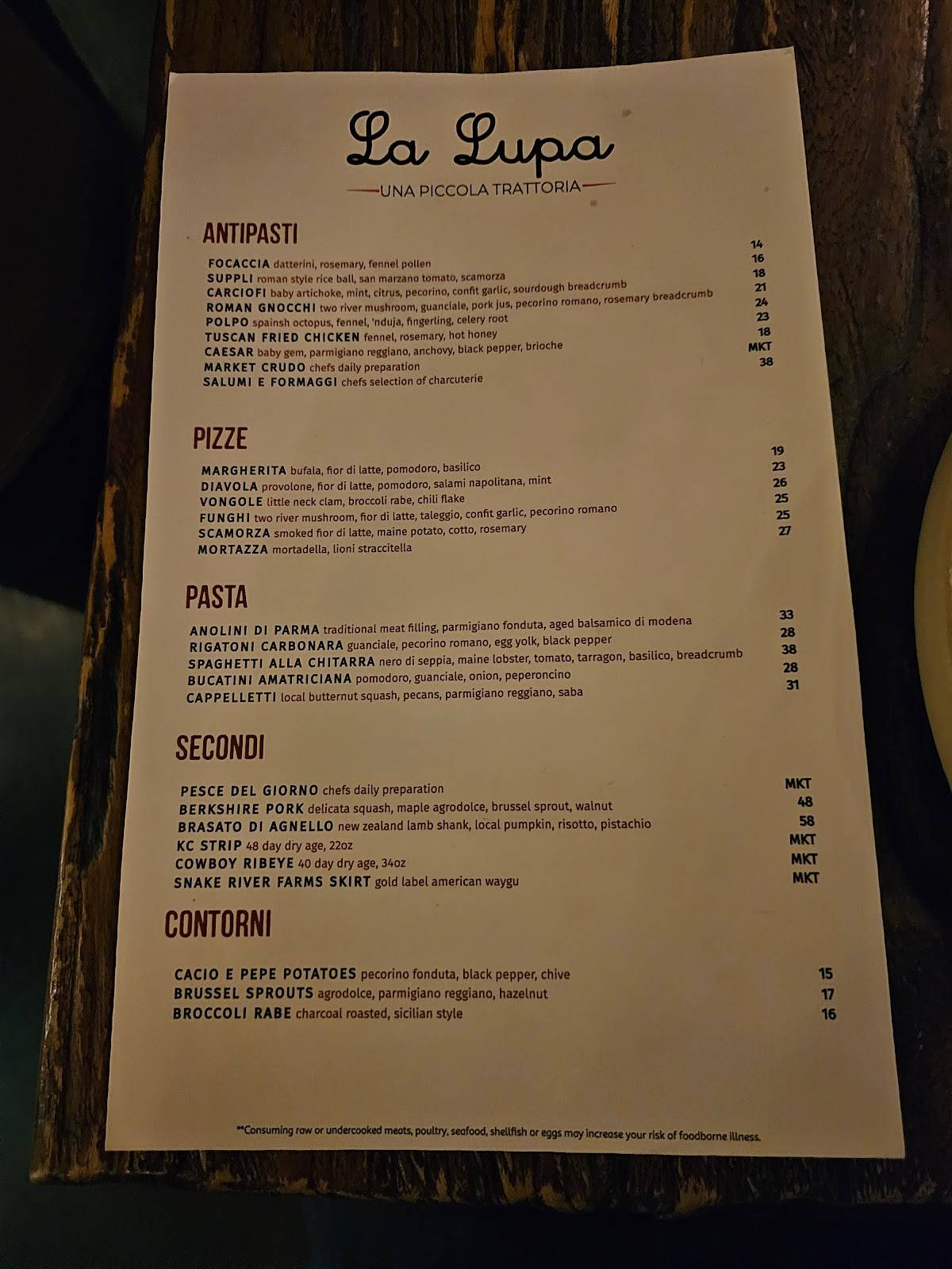 Menu at La Lupa pizzeria, Manalapan Township