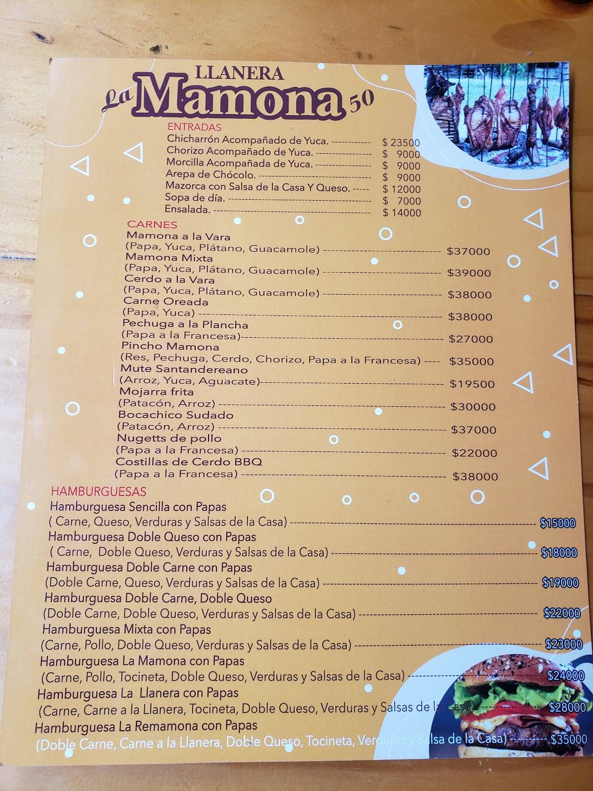 Menu at La MAMONA BUCARAMANGA restaurant, Bucaramanga