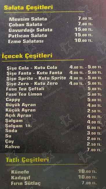 Menu at La Mangal Cafe Restaurant, Istanbul
