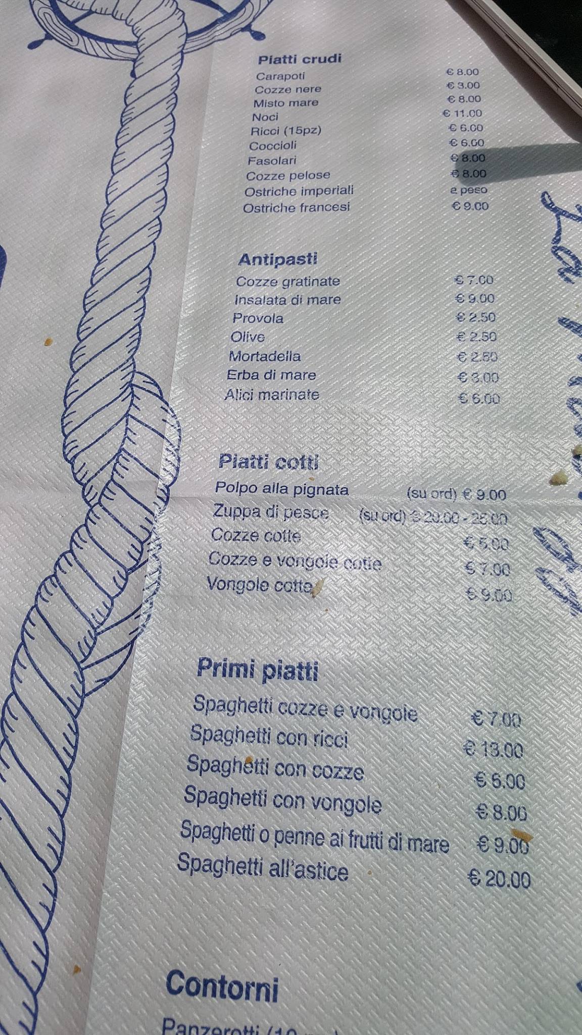 Menu da La Maruzzella ristorante, Conchiglie-Alto Lido