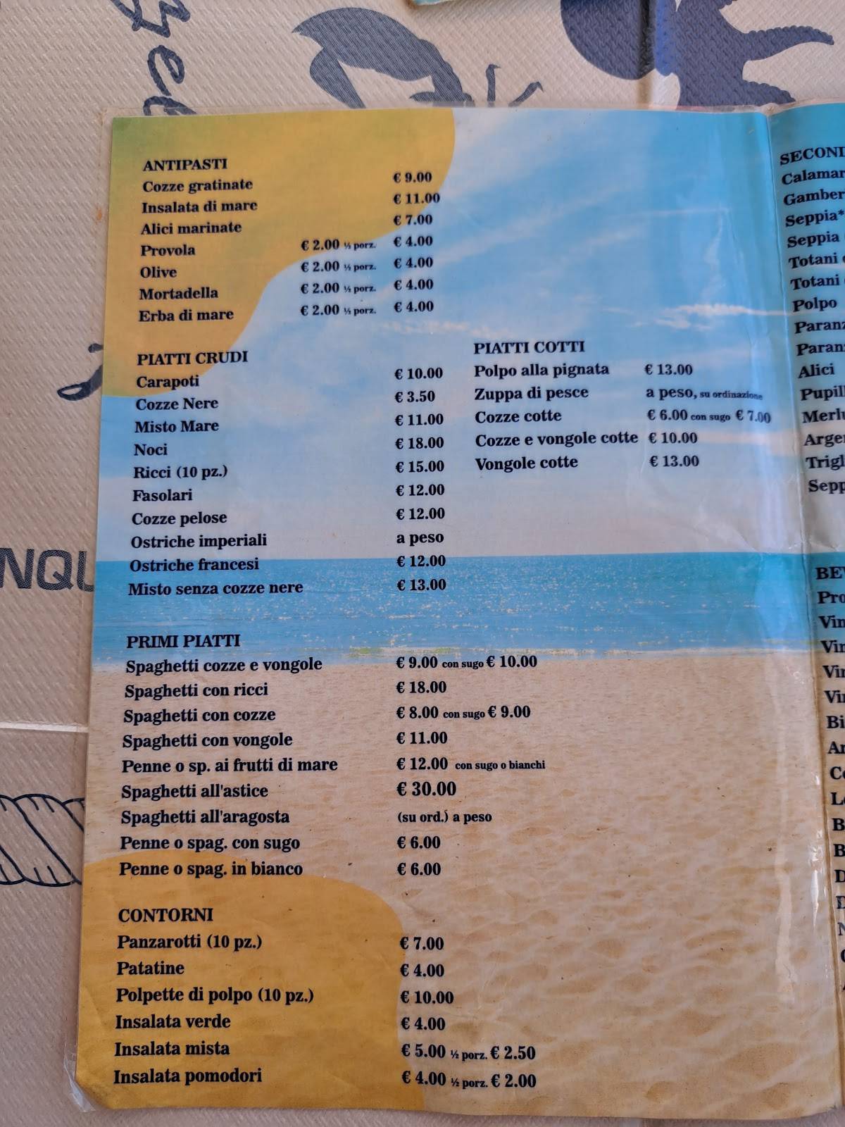 Menu au La Maruzzella restaurant, Conchiglie-Alto Lido