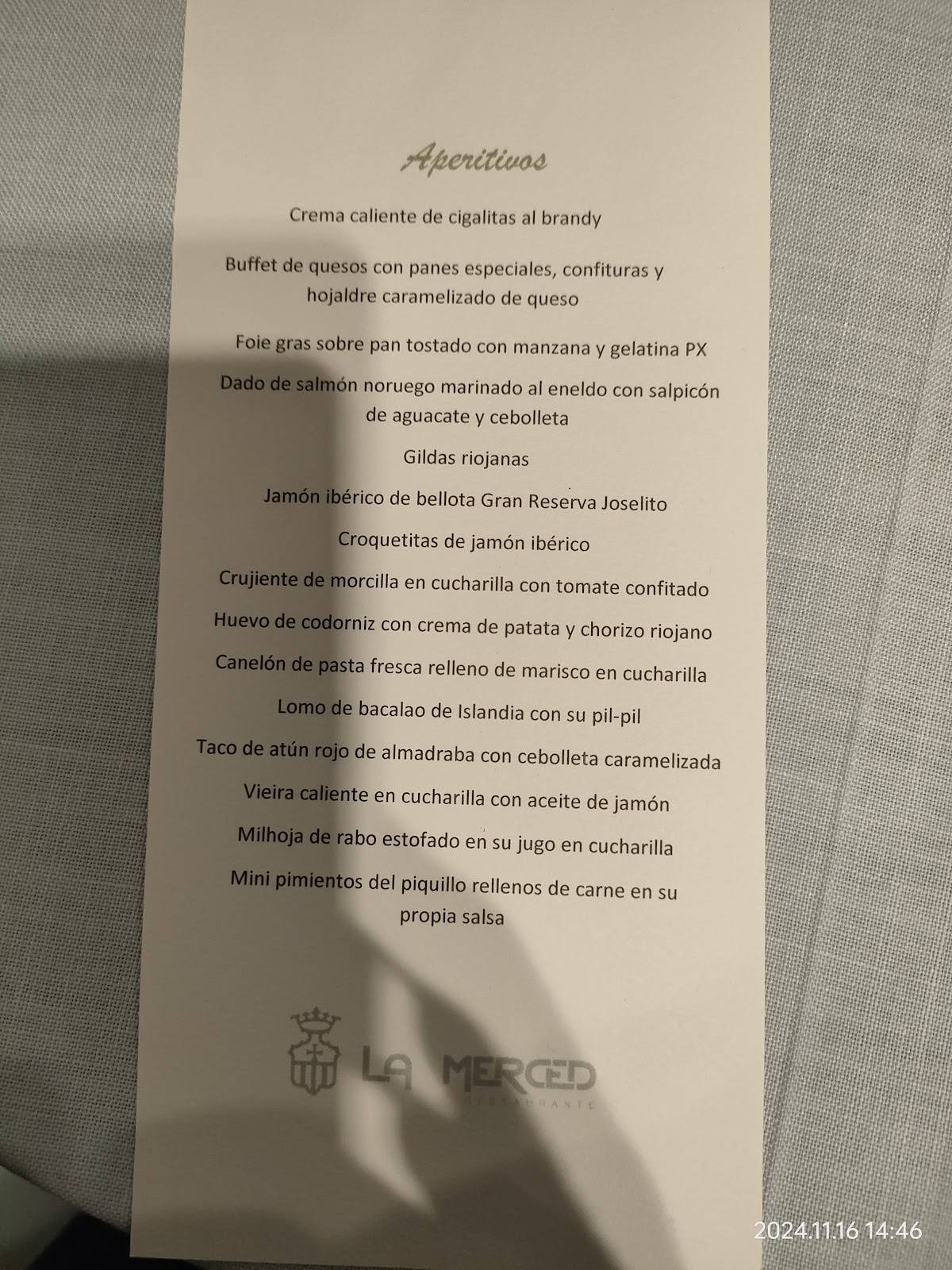 Carta del restaurante La Merced, Logroño, Carretera del Burgos