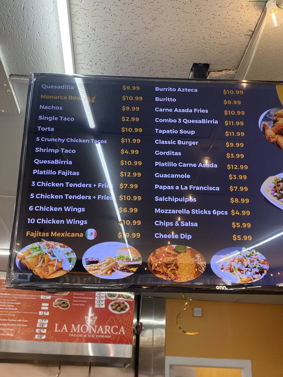 Menu at La Monarca Tacos and Ice Cream restaurant, Dayton