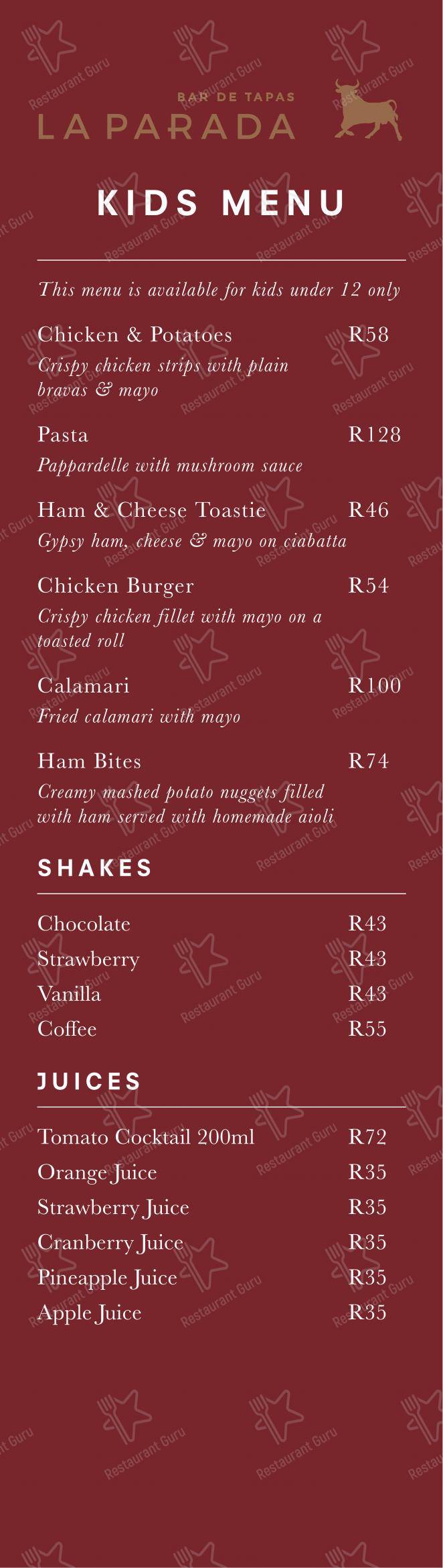 Menu at La Parada Emperors Palace restaurant, Kempton Park