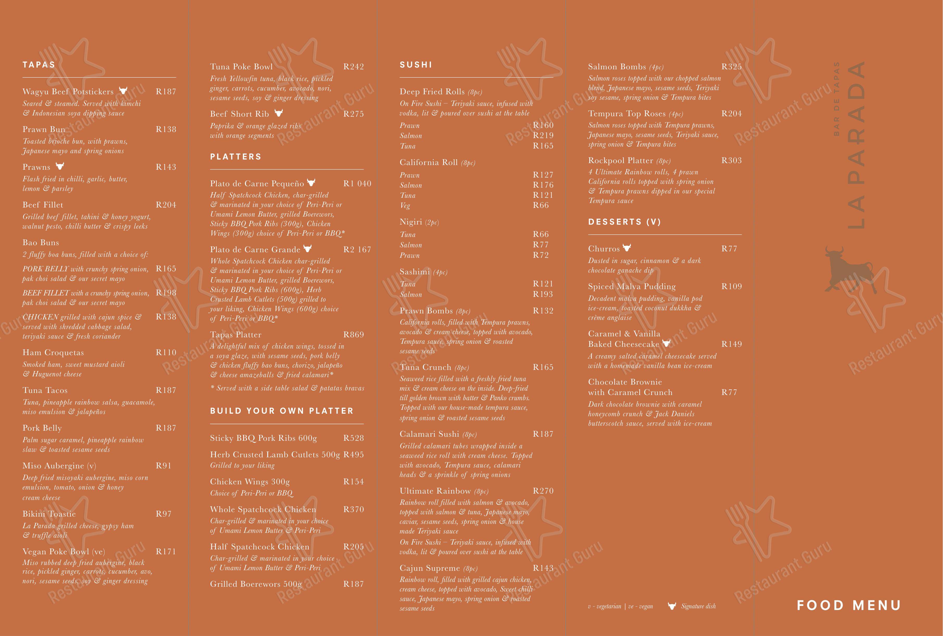 Menu at La Parada Emperors Palace restaurant, Kempton Park