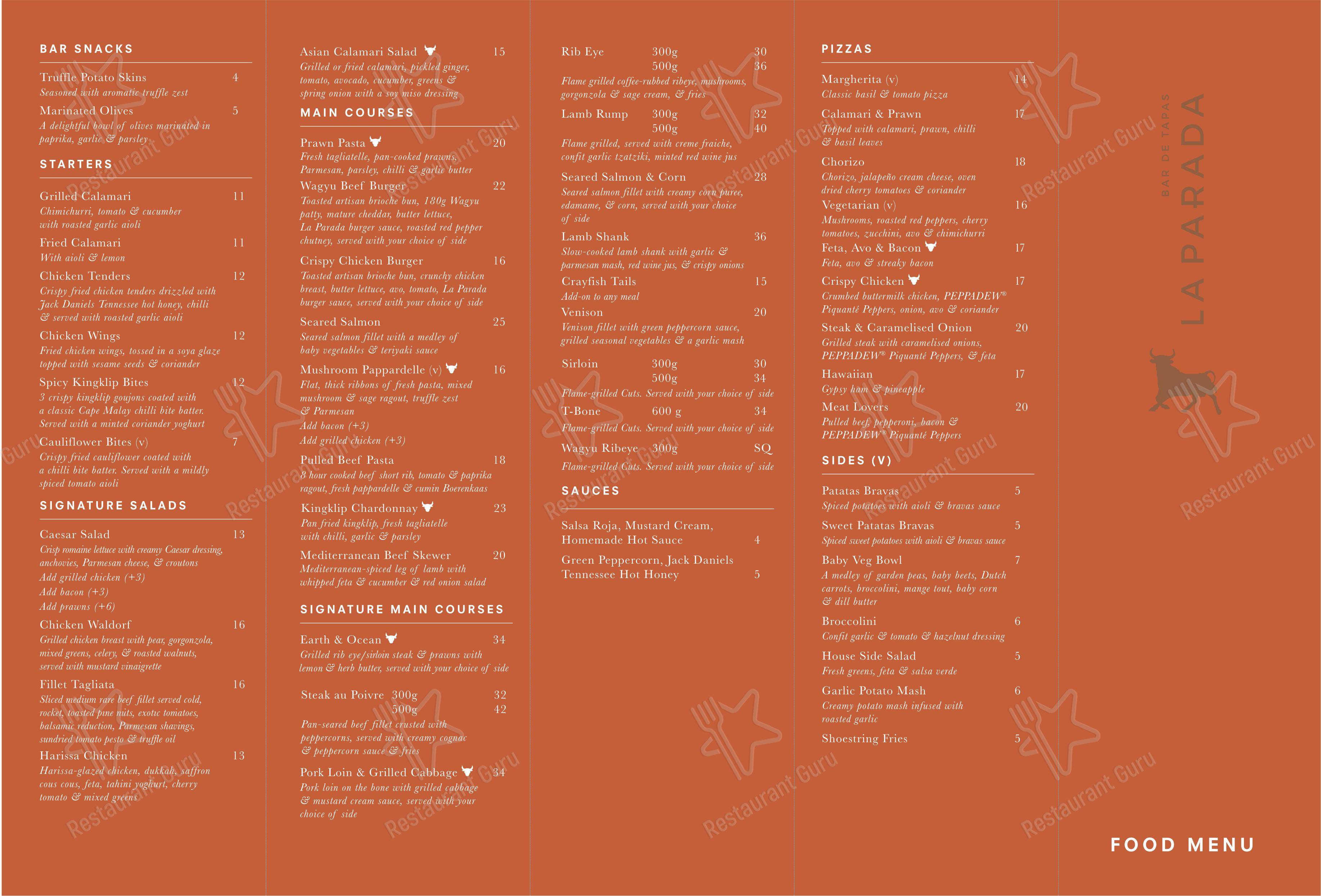Menu at La Parada Emperors Palace restaurant, Kempton Park