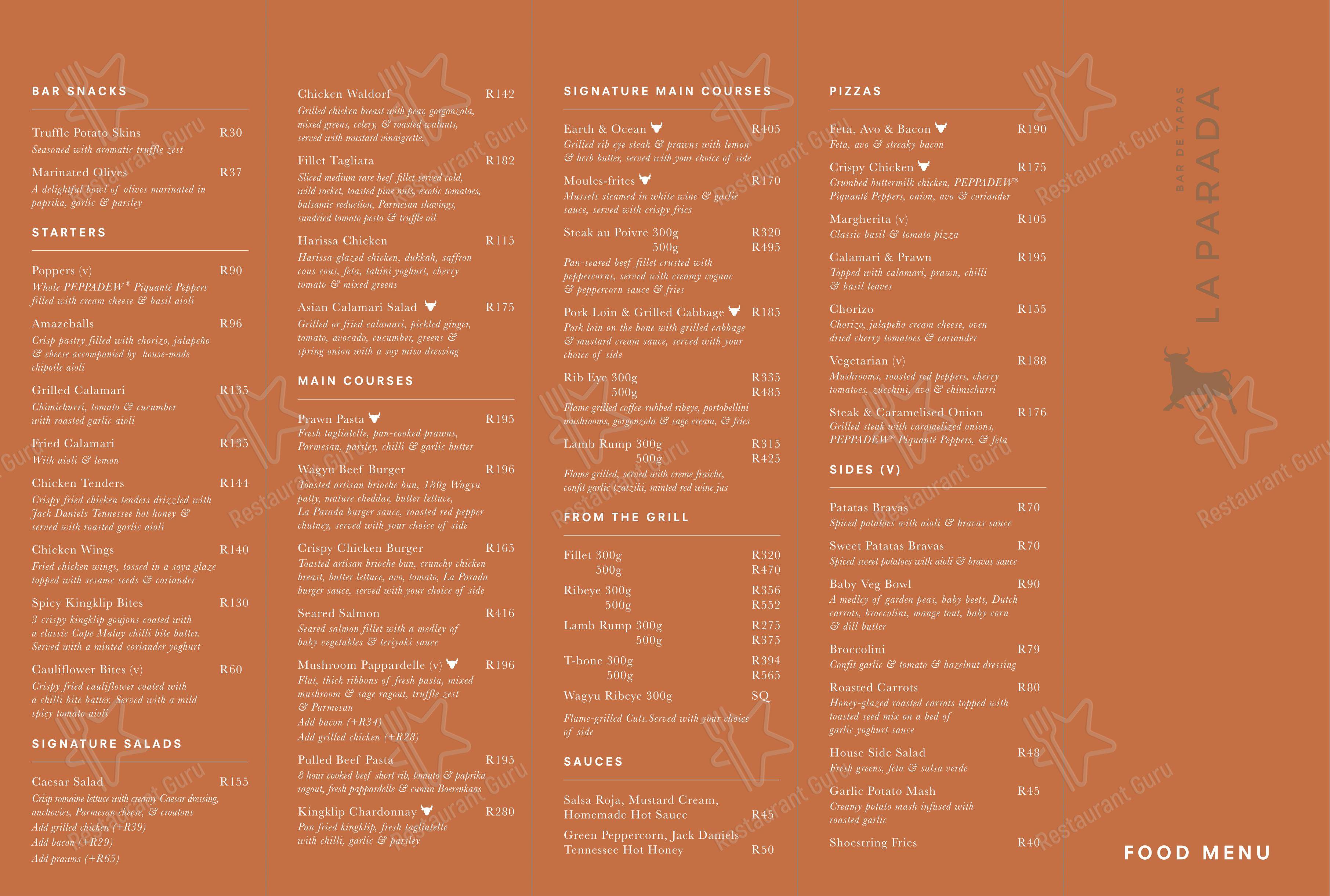 Menu at La Parada Emperors Palace restaurant, Kempton Park
