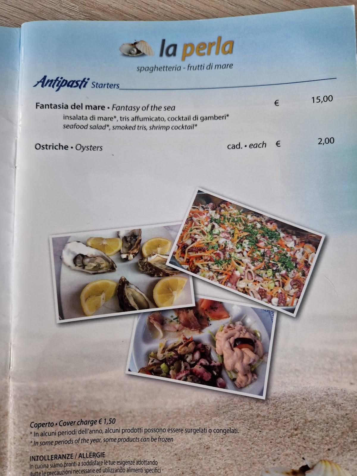Menu da La Perla ristorante, Balestrate