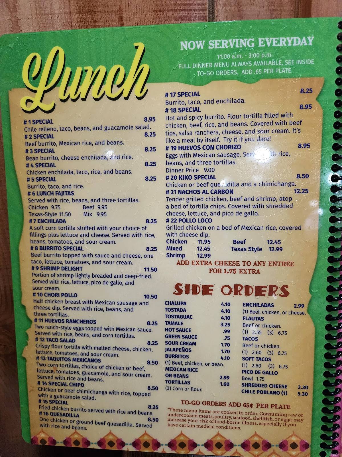 Menu at La Pinata restaurant, Meridian