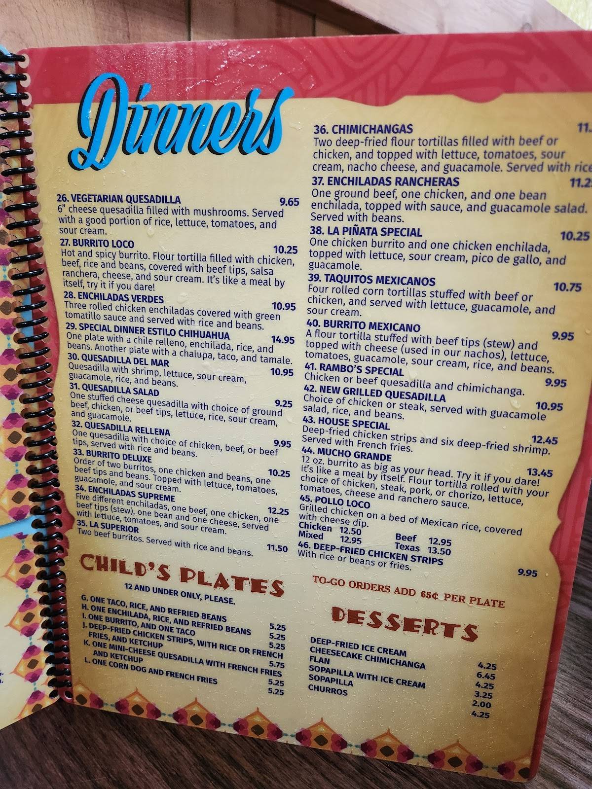 Menu at La Pinata restaurant, Meridian
