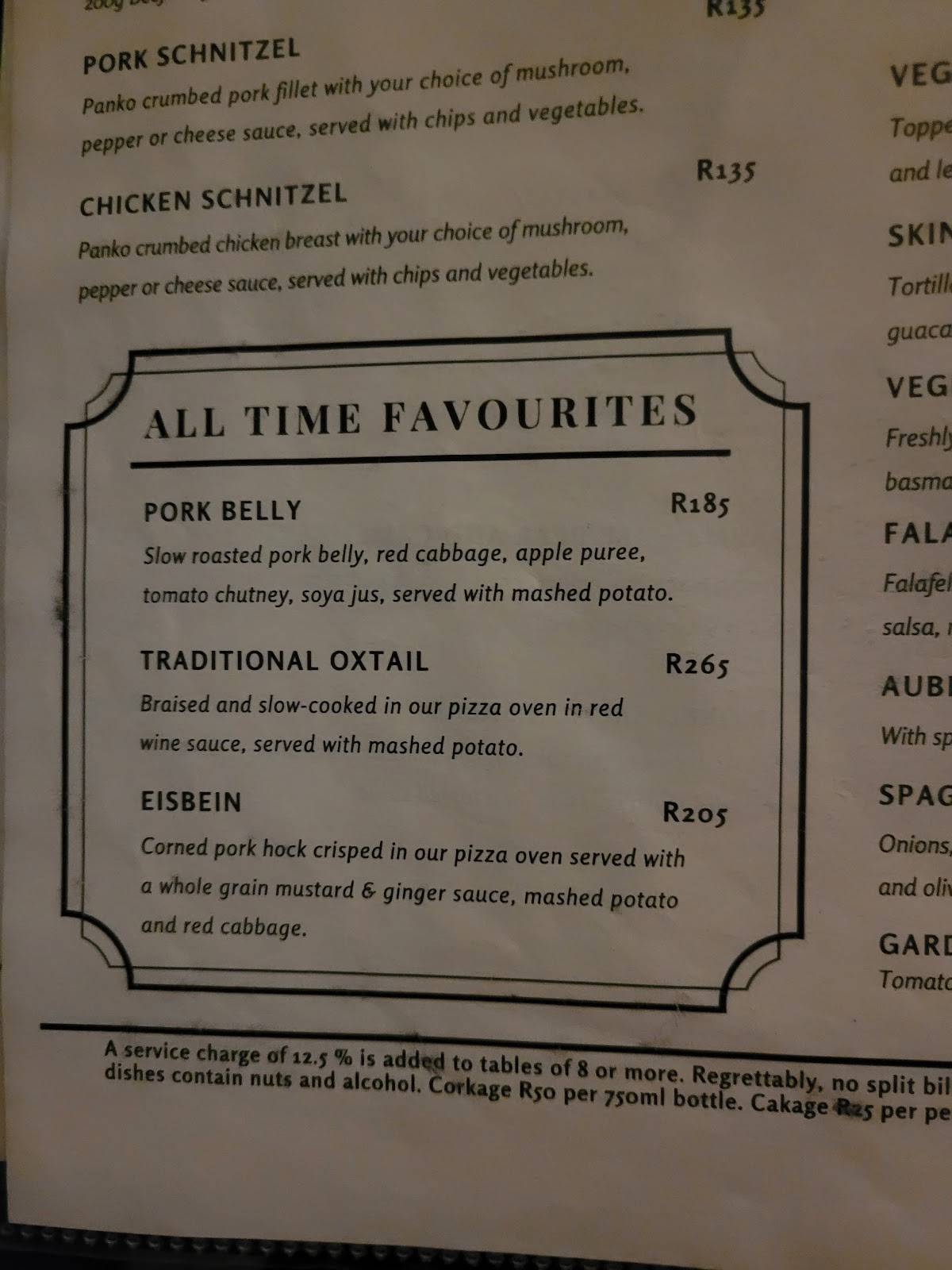 Menu at La Pineta restaurant, Stellenbosch, R44