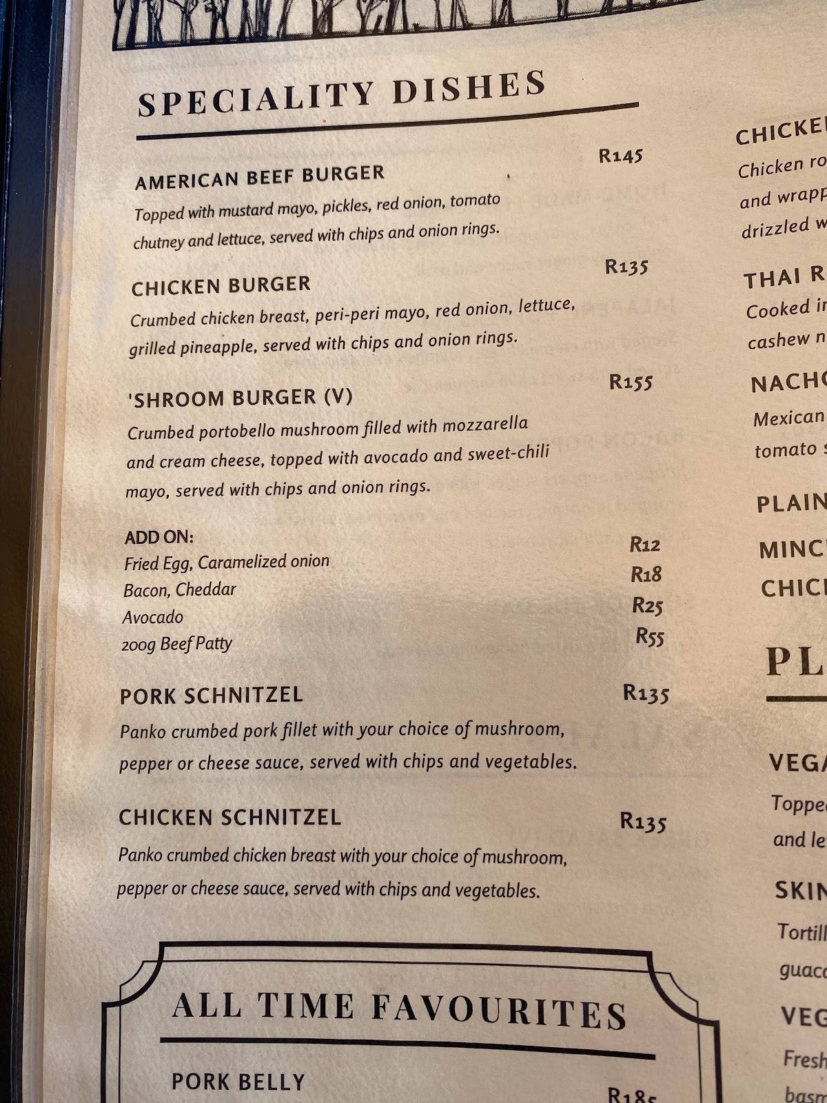 Menu at La Pineta restaurant, Stellenbosch, R44