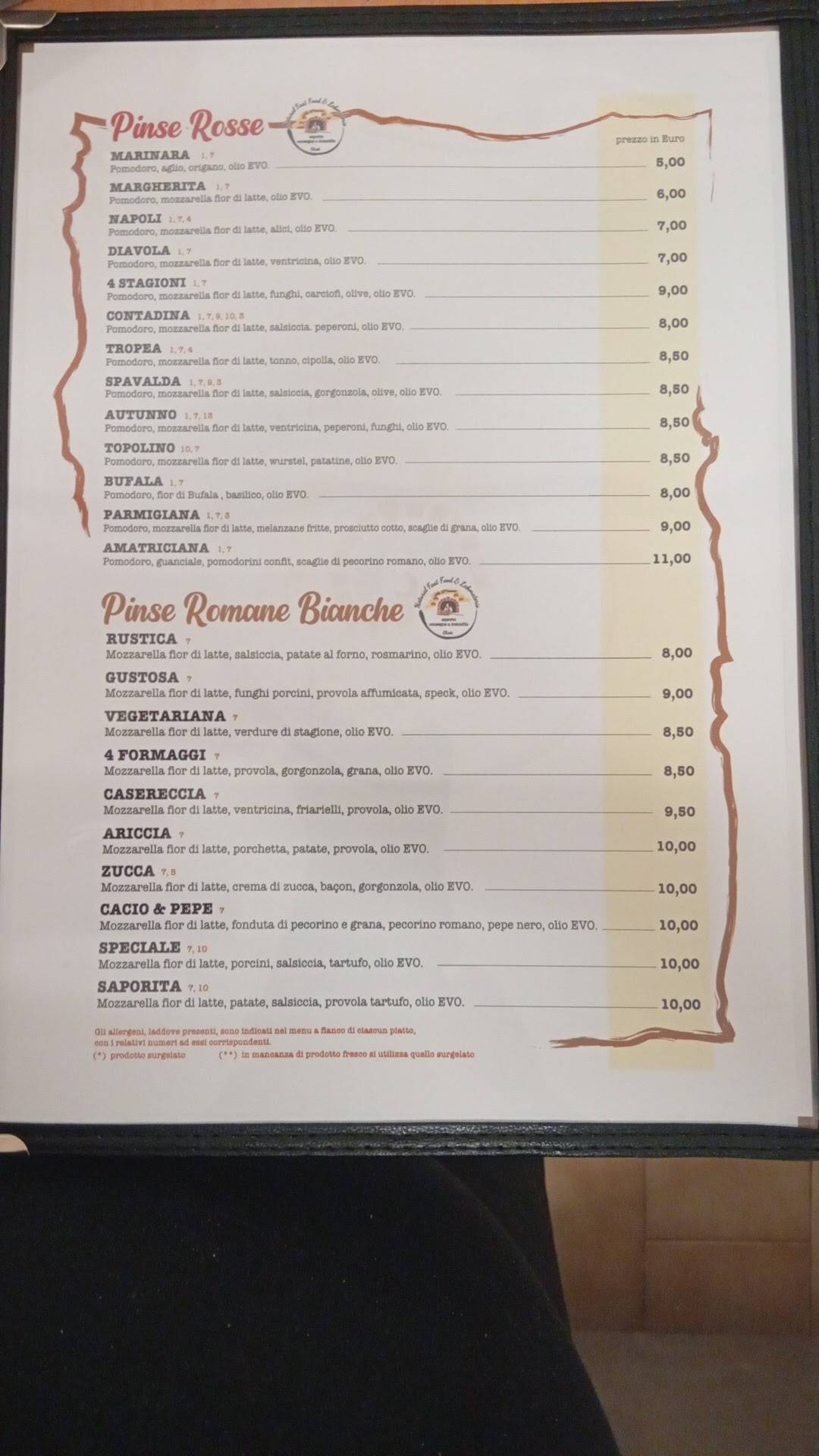 Menu da La Pinseria ristorante, Chieti