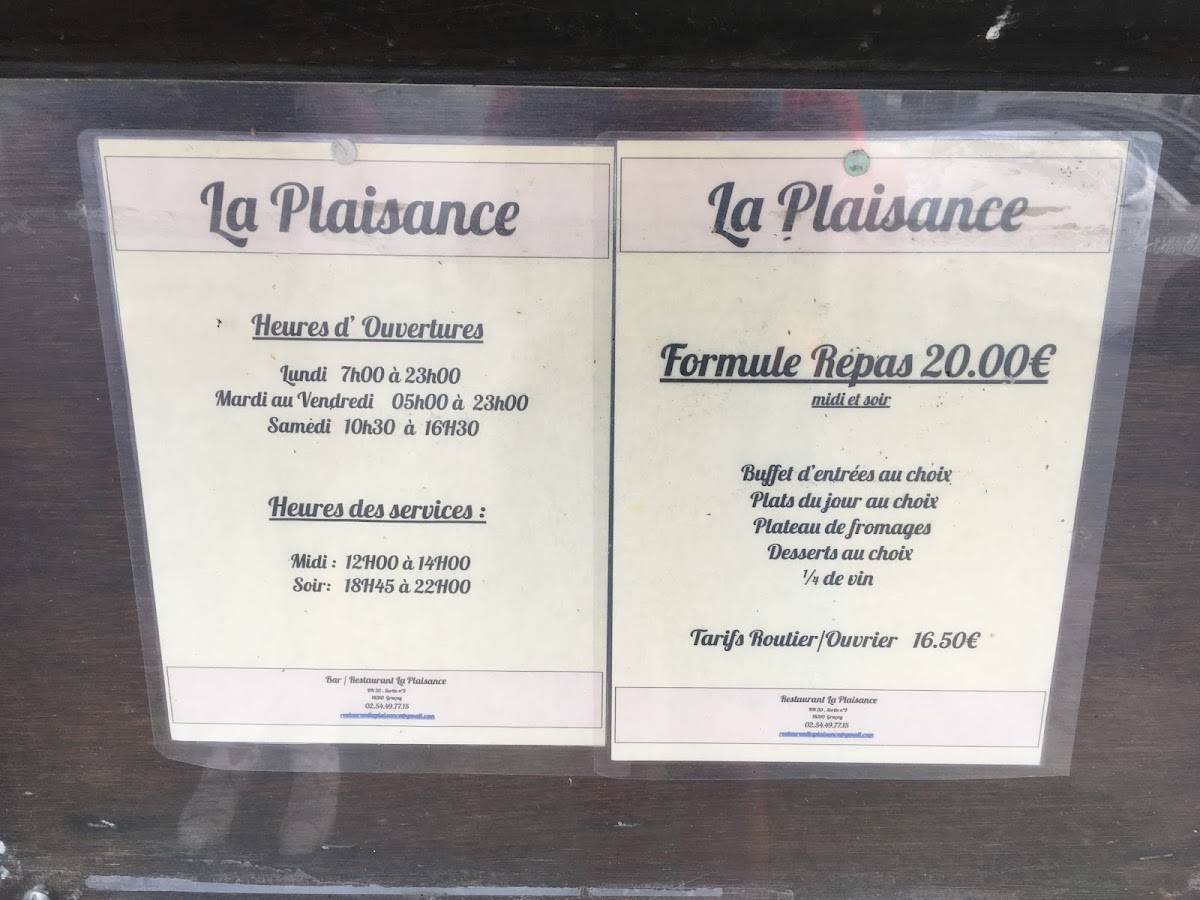 Menu au La Plaisance Bar-Restaurant-Routier, Graçay, A-20 Sortie 9 La ...