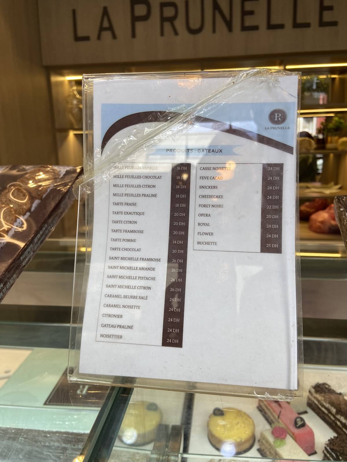 Menu au La Prunelle, Casablanca, Rue Al Fourate