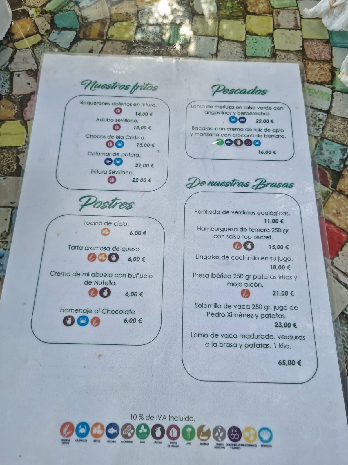 Menu at La Raza restaurant, Seville, Av. Isabel la Católica