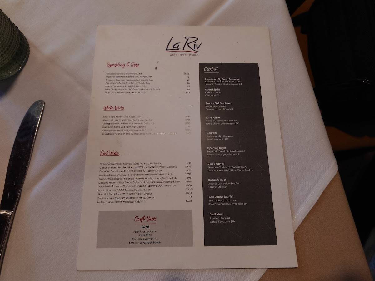 Menu at La Riv Wood Fired Italian pub & bar, Georgetown