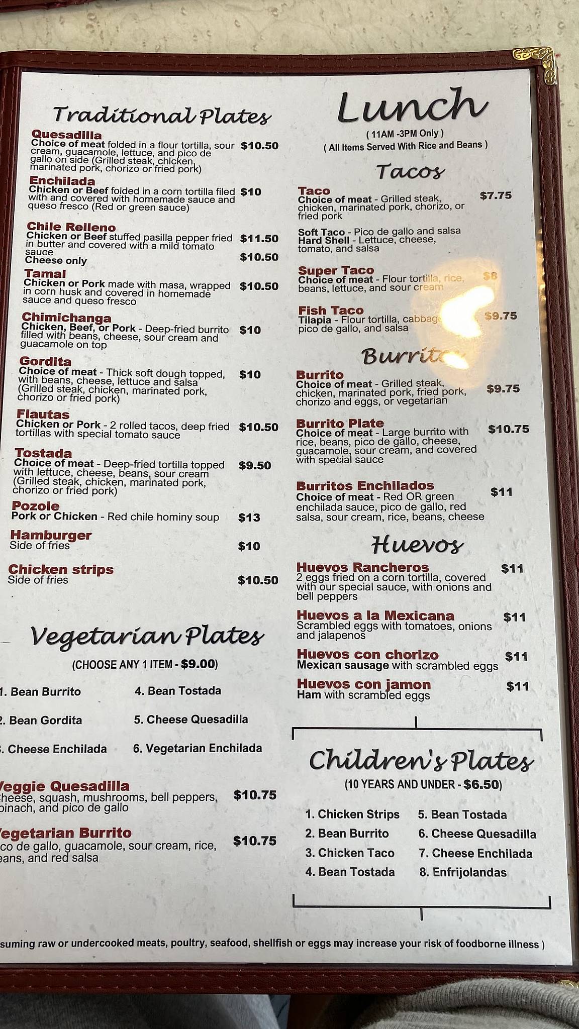 Menu at La Roca restaurant, Lincoln City, US-101