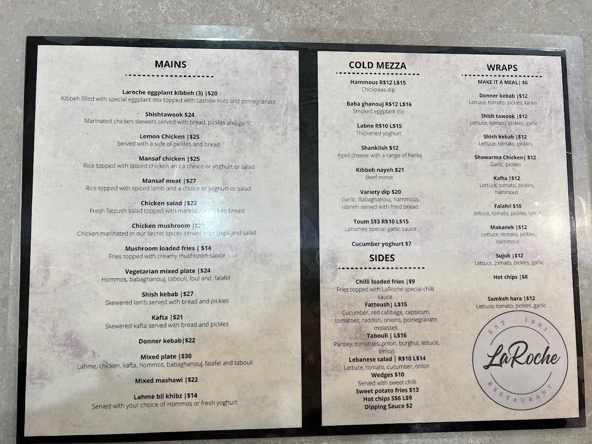 Menu at La Roche Restaurant, Chullora
