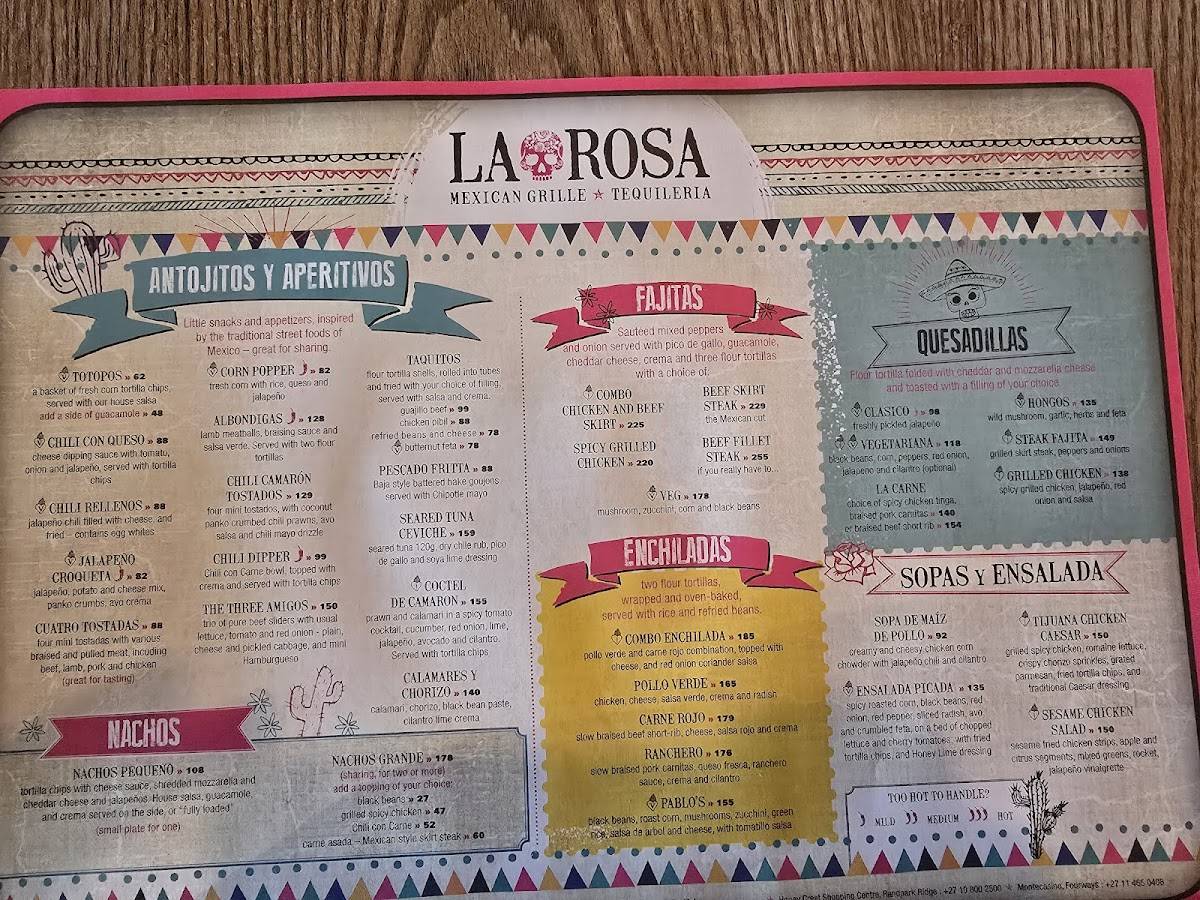Menu at La Rosa Mexican Grille and Tequileria - Randpark Ridge ...