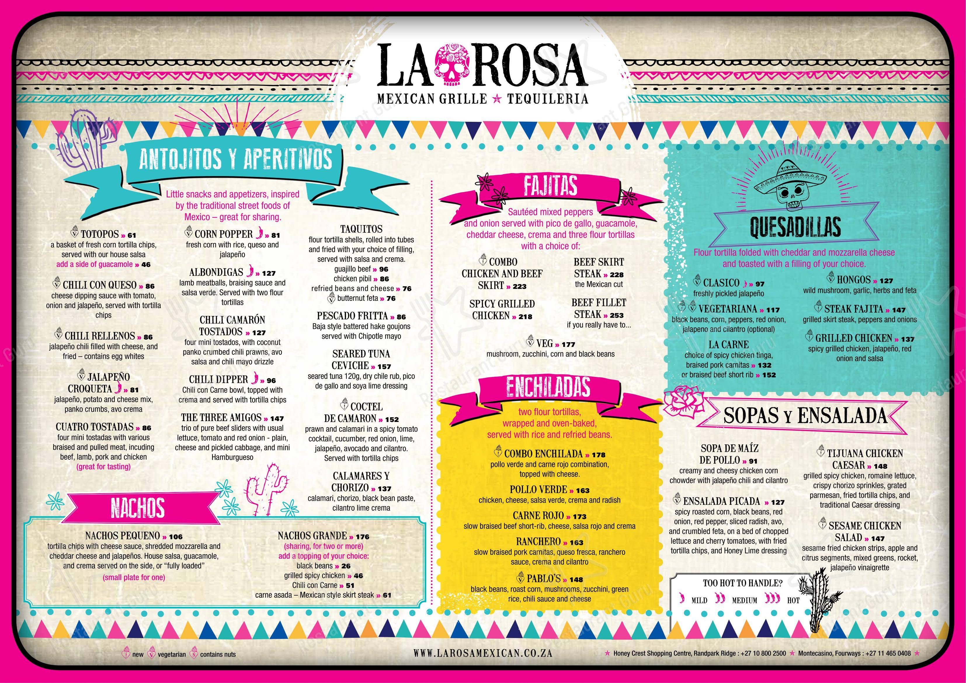 Menu at La Rosa Mexican Grille and Tequileria - Randpark Ridge ...