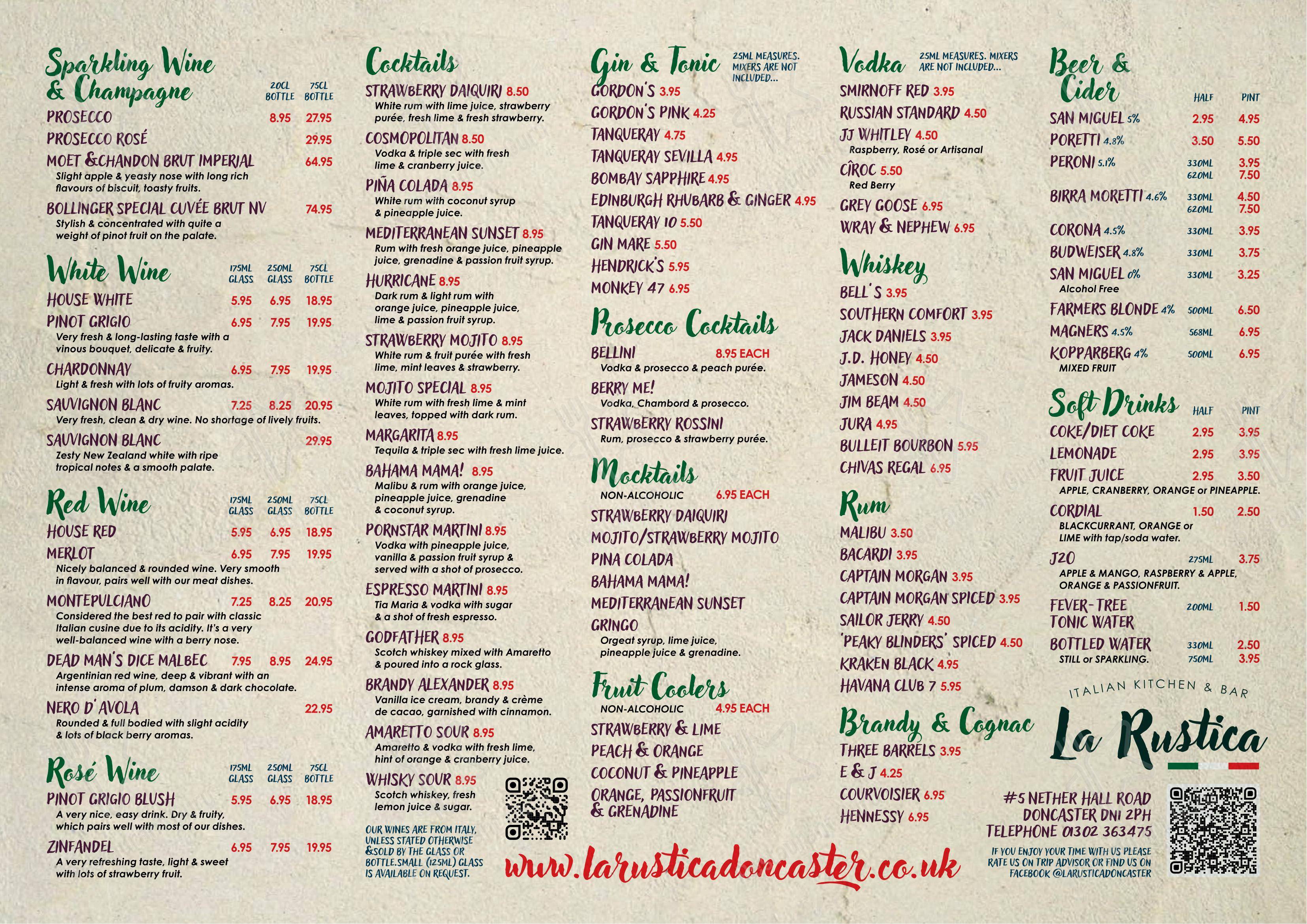 Menu at La Rustica Restaurant & Wine Bar, Doncaster