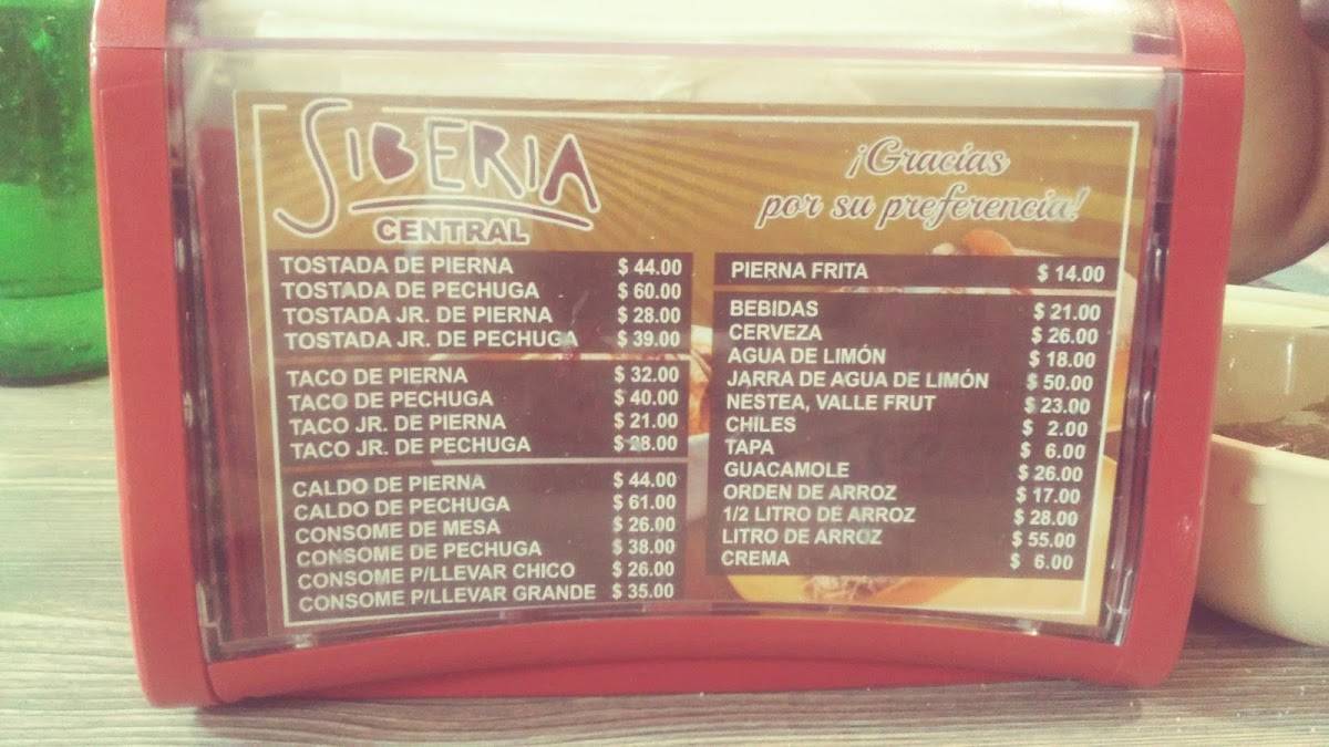 Carta del restaurante La Siberia Central, Monterrey, Av Rodrigo Gómez 623