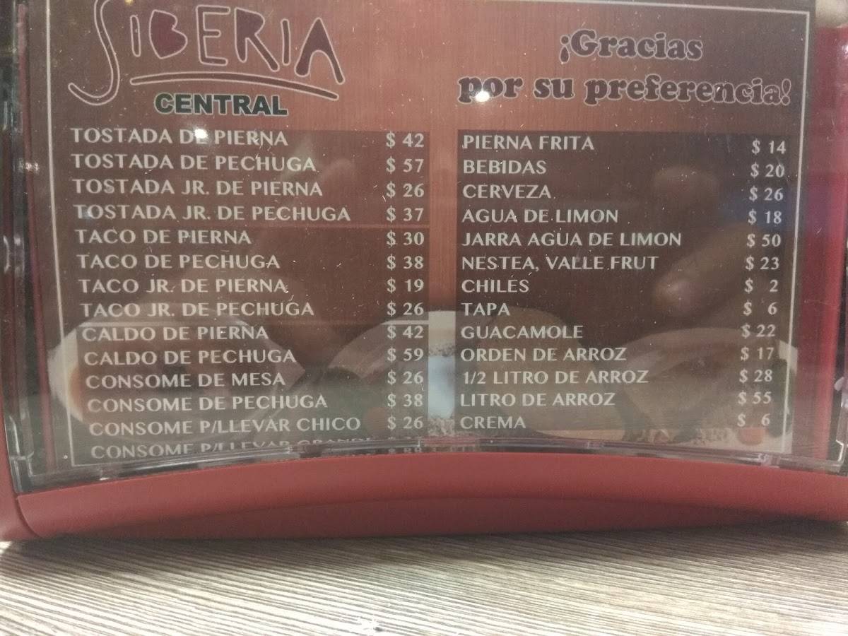 Carta del restaurante La Siberia Central, Monterrey, Av Rodrigo Gómez 623