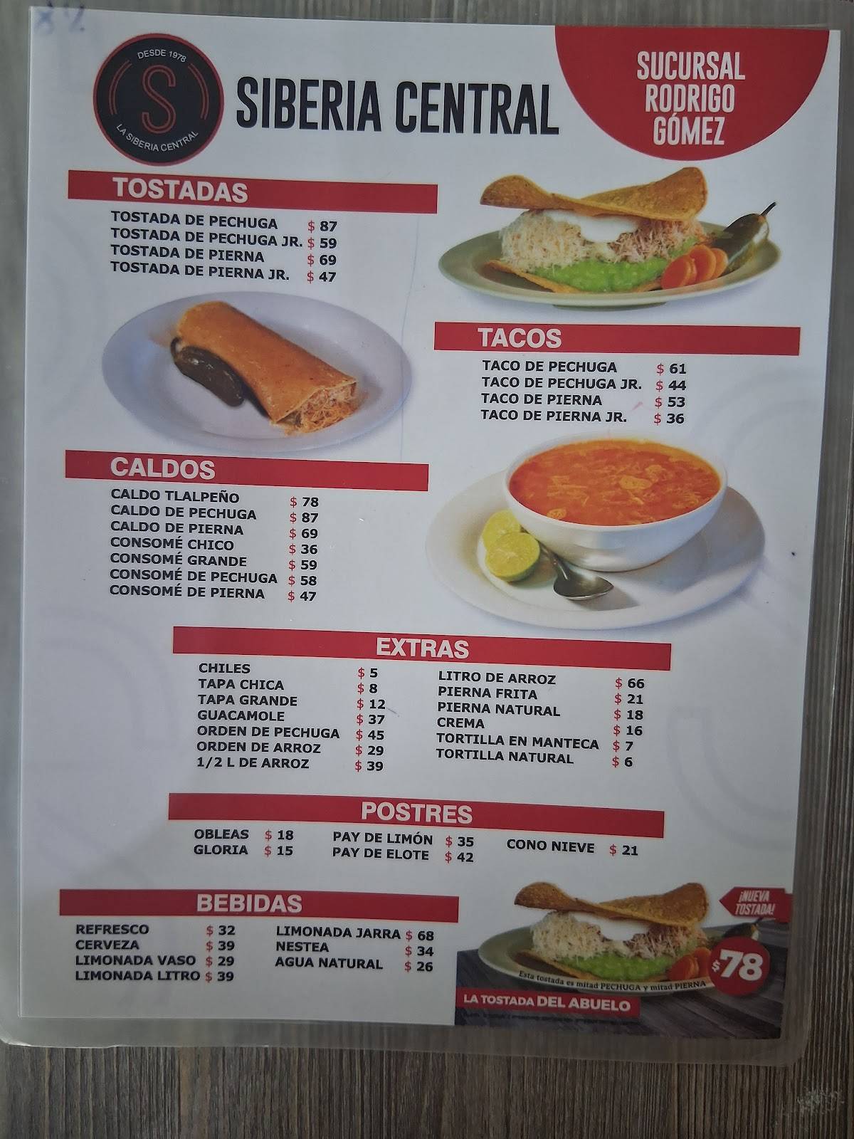 Carta de comida rápida La Siberia Central, Monterrey, Av Rodrigo Gómez 623