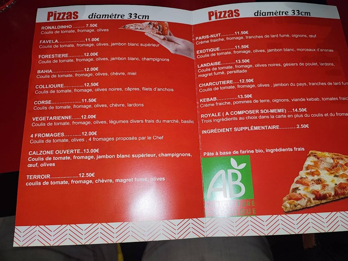Menu au La Siesta restaurant, Capvern, D817