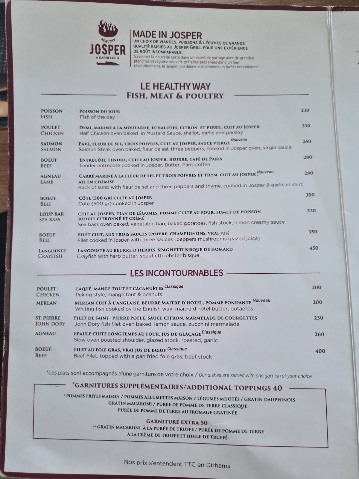 Menu au La Table du Marché restaurant, Tanger, Marina Bay