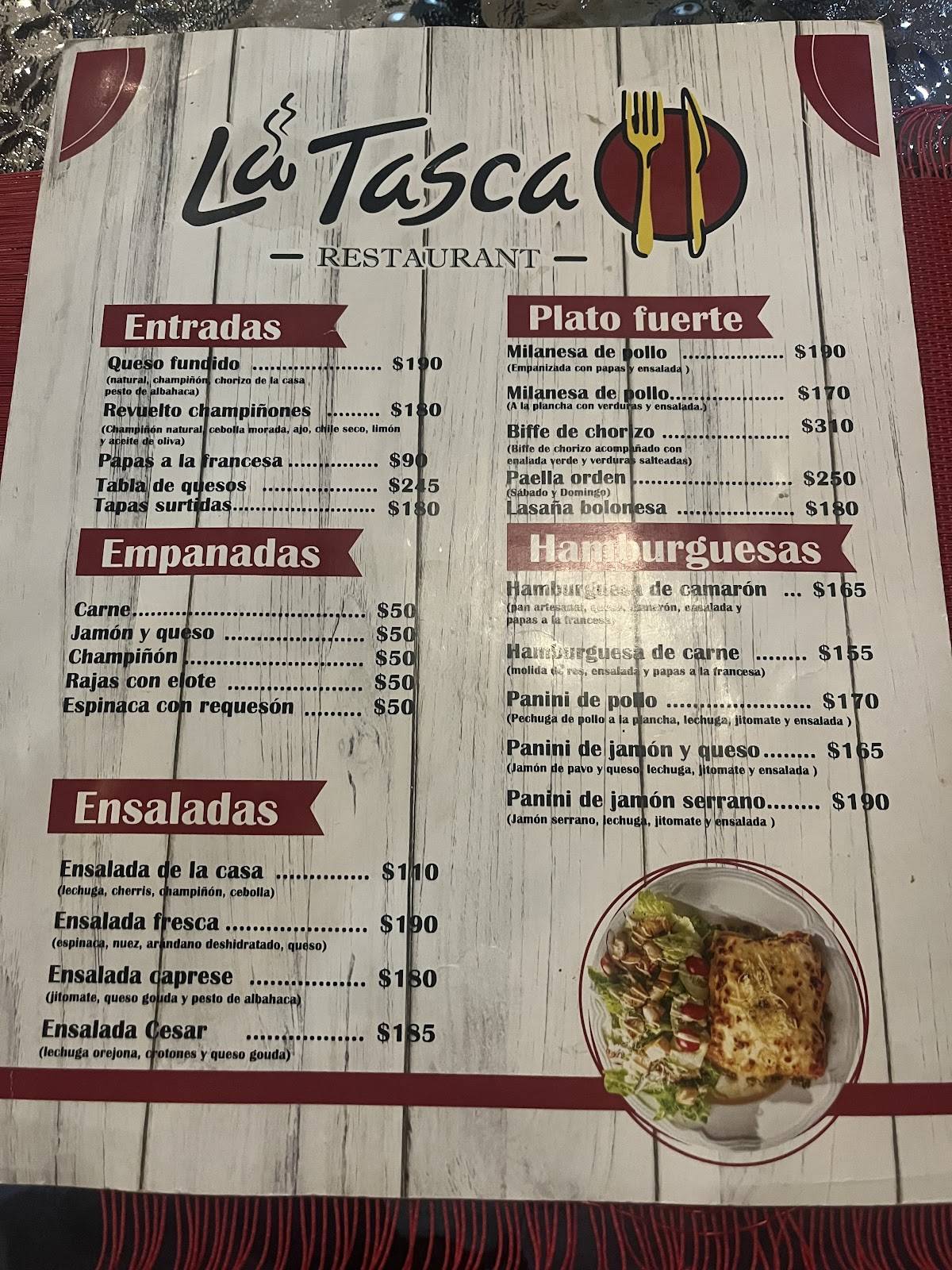 Carta de La Tasca Restaurant, Villa de Álvarez, Plaza Las Cuatas