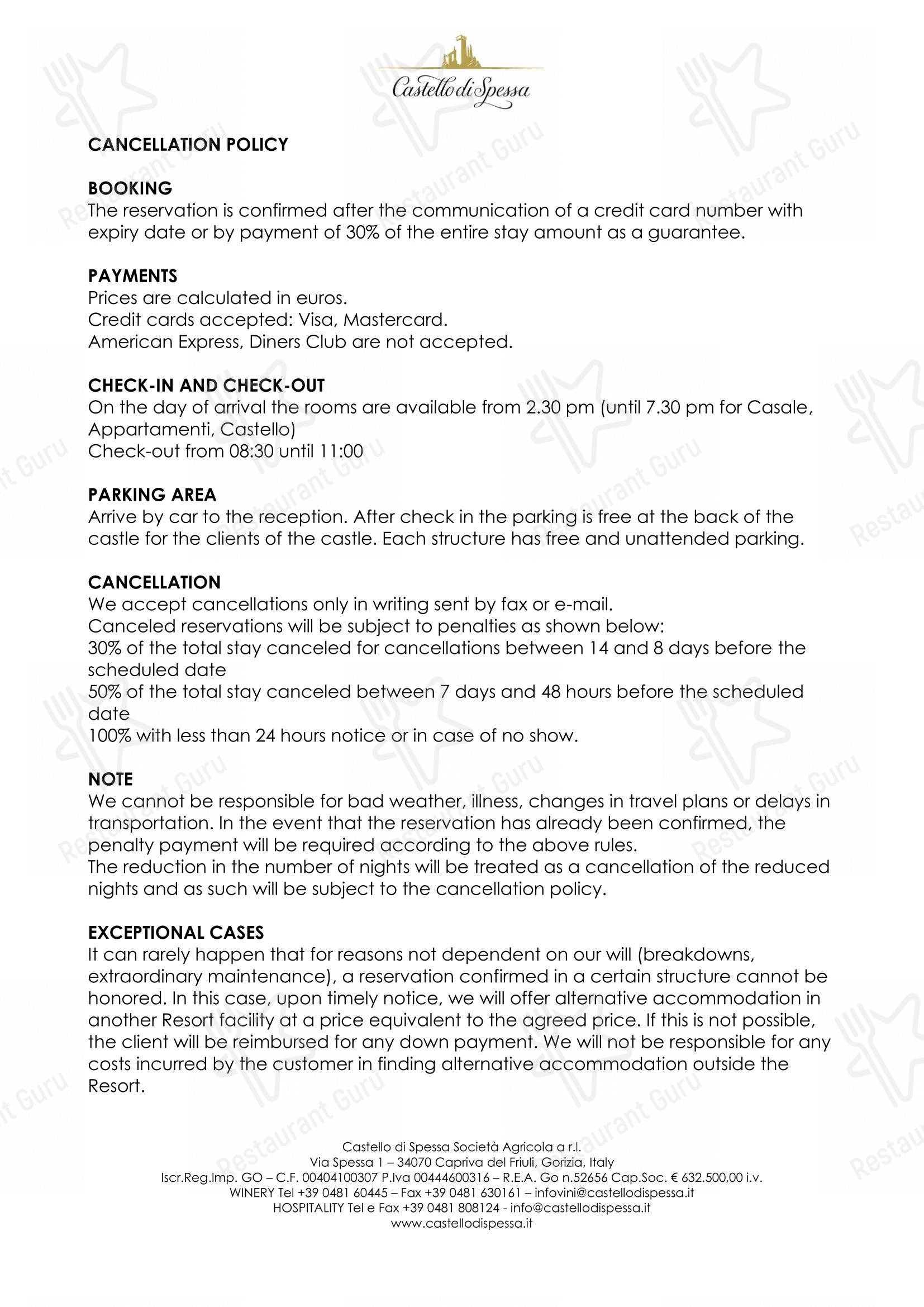 Menu da Tavernetta Al Castello ristorante, Capriva del Friuli