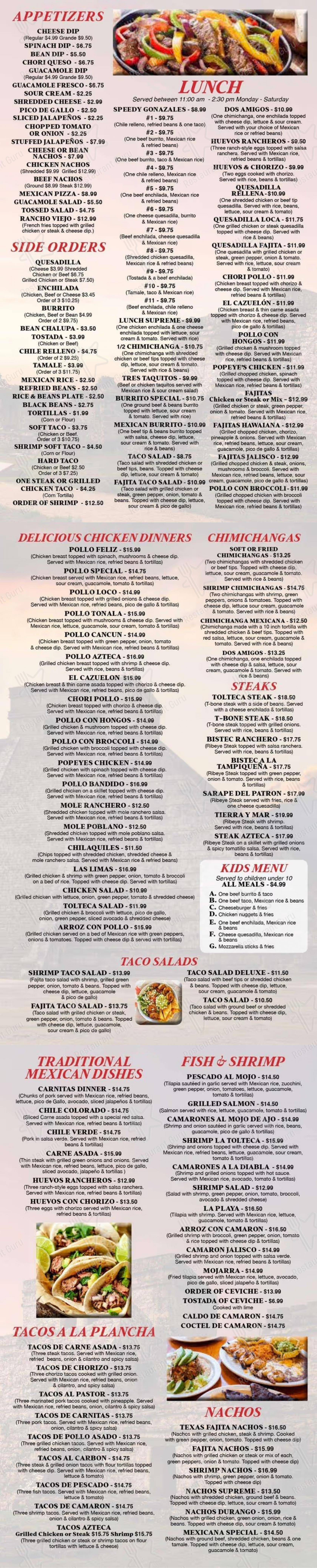 Menu at La Tolteca Authentic Mexican Restaurant, Columbia