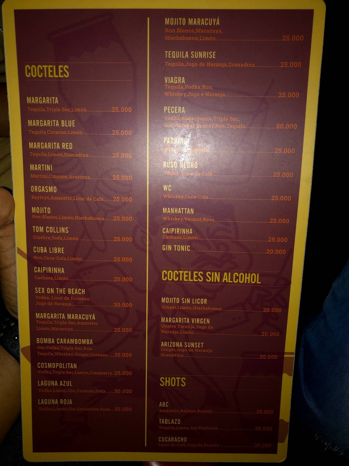 Carta del pub y bar La Topa Tolondra, Cali, Cl. 5 #13-27