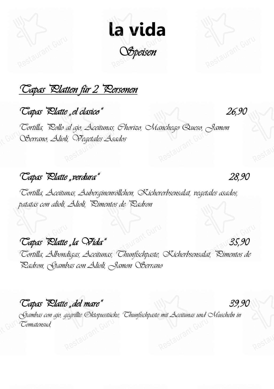 Speisekarte von La Vida restaurant, München