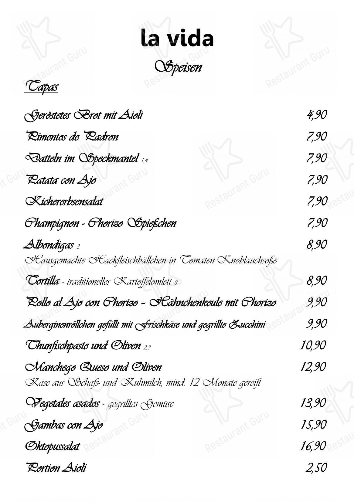 Speisekarte von La Vida restaurant, München