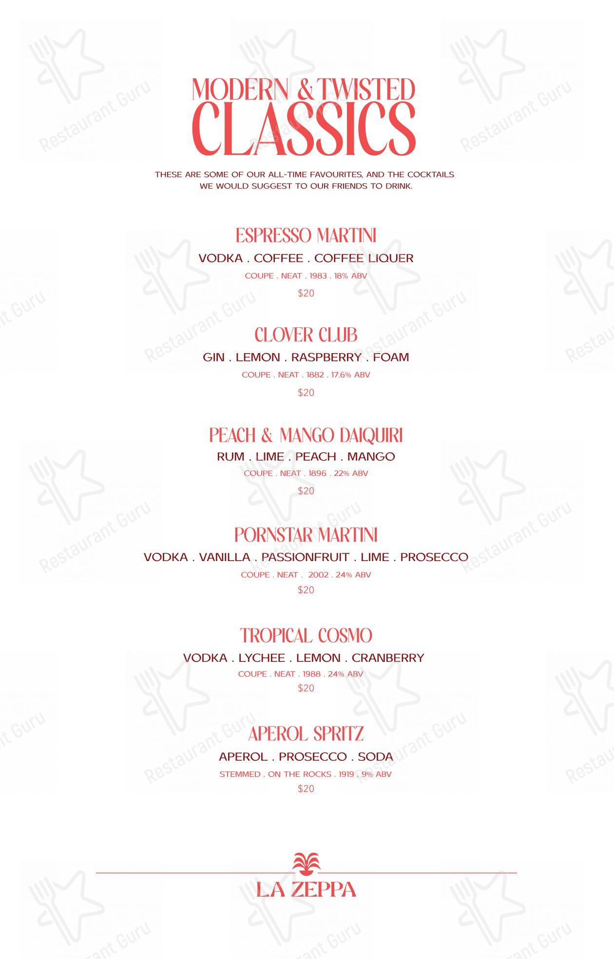 Menu at La Zeppa Kitchen and Bar, Auckland